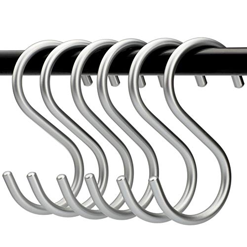 xinjue 6pcs Closet Hooks Silver Aluminum S-Hook/Universal Hook for Bedroom/Corridor/Kitchen/Bathroom/Office/Workshop/Swimming Pool/Indoor/Outdoor Flower Basket, etc.