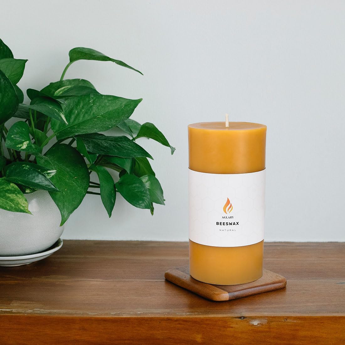 AGLARY 3"x 6" Large Beeswax Pillar Candle, Made of Pure Natural Beeswax, with Ultra Long Burning Time and Low Allergenicity-Raw,82H