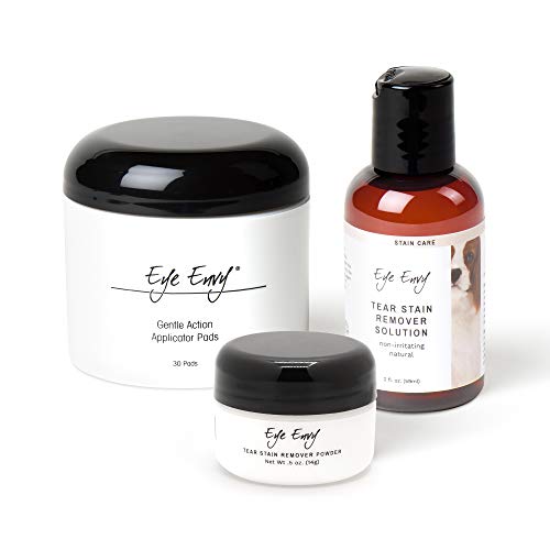 Eye Envy Dog Tear Stain Remover Starter Kit | Tear Stain Essentials in one kit at a 2-Step System | Lasts 30-45 Days | Solution 2 fl.oz, Applicator Pads 30 Count and Powder 0.5oz