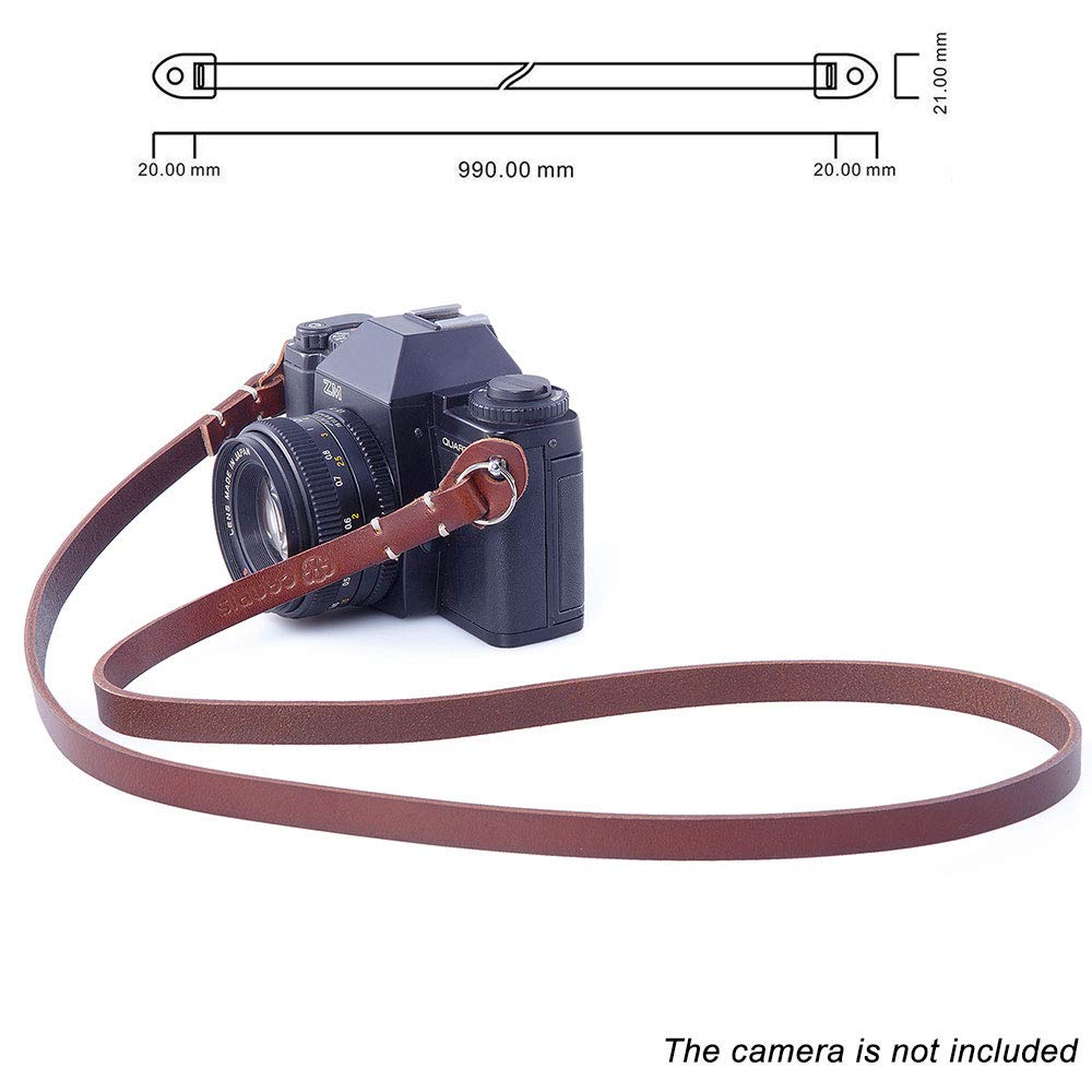 CANPIS Genuine Leather Camera Neck Shoulder Strap Compatible with Fujifilm Sony Olympus Panasonic Lecia Canon Nikon Mirrorless Compact Cameras (Brown, Retro Style, Slim Belt)