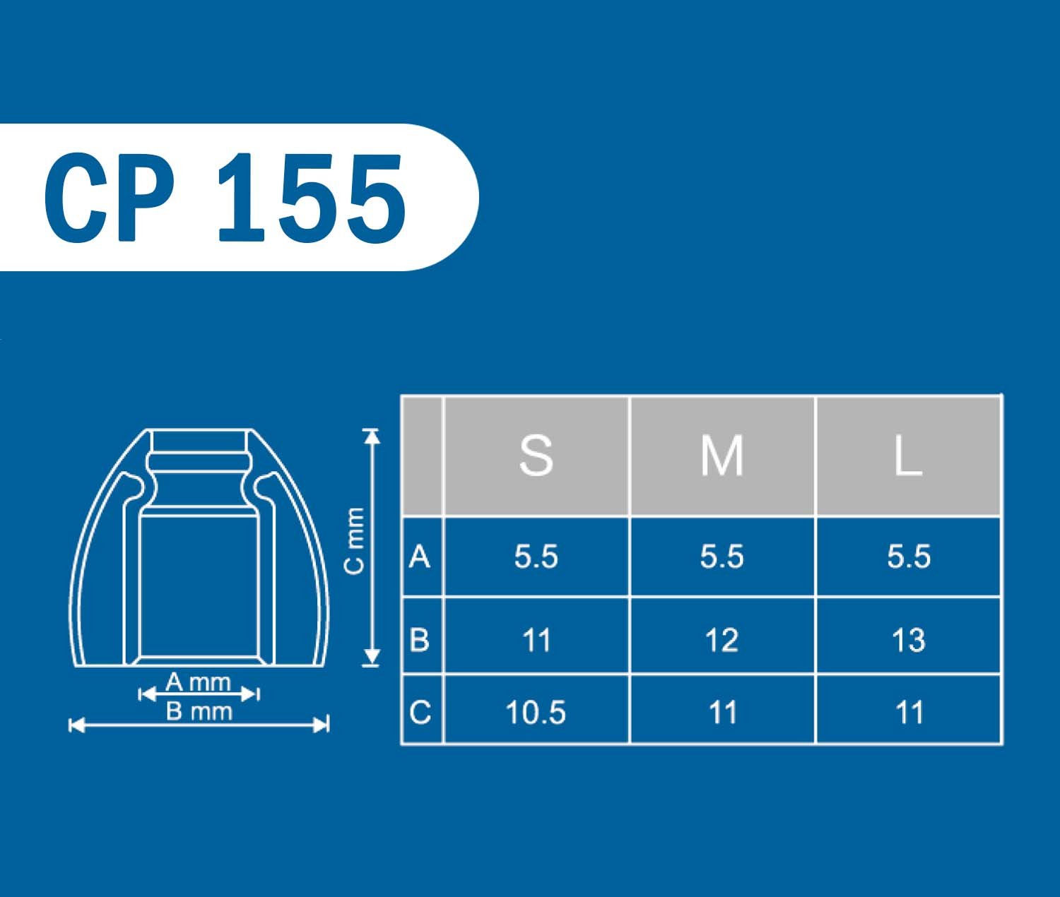 SpinFit CP155 for Wide and Long IEM Nozzle - S - Patented Silicone Eartips for Replacement (2 Pairs) (for Nozzle Diameter from 6-7mm)