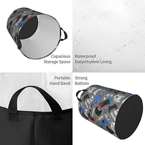 Gbuzozie Video Game Controller Grey Background Laundry Hamper Storage Basket Toys Clothes Organizer Bin For Home Bathroom Bedroom Dorm Nursery, 62l