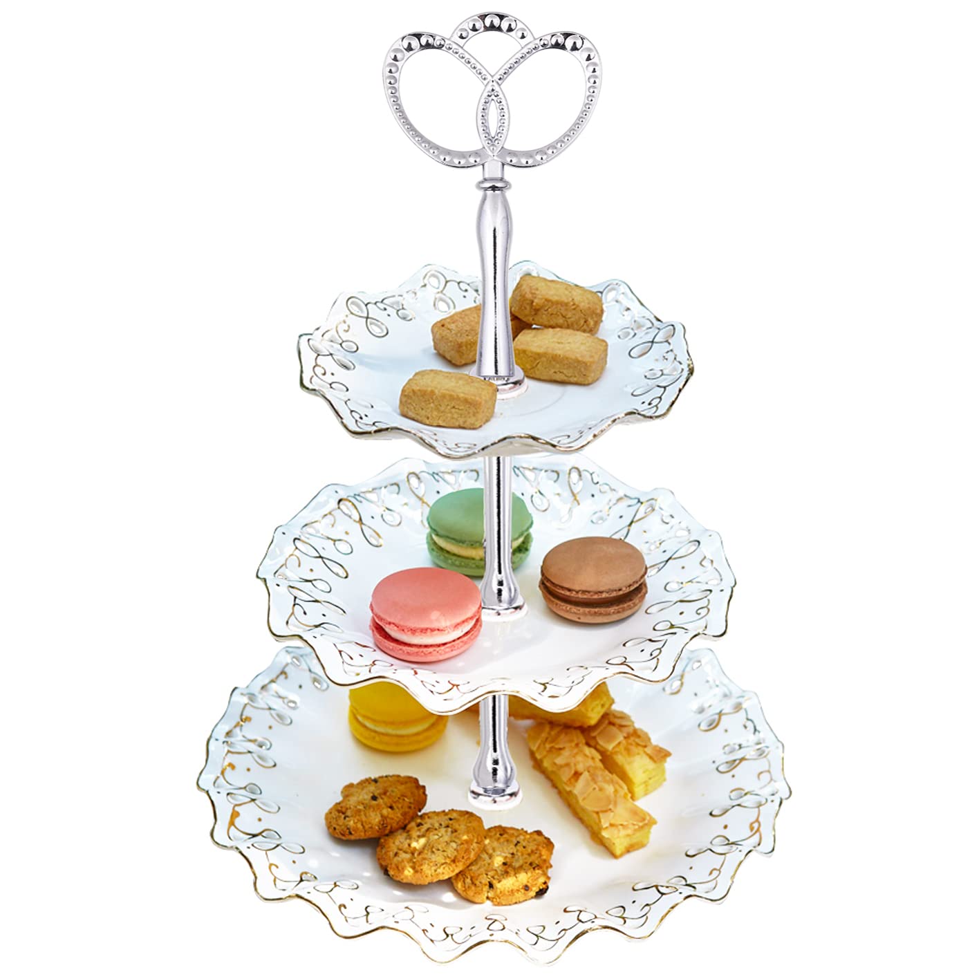 3 Pack 3-Tier 13.6'' Cupcake Stand Hardware Fittings, Metal Mold Crown Holder DIY Making for Fruit Plate Cake Stand Snack Tray Replacement Parts for Tea Party Wedding Decoration (Silver)
