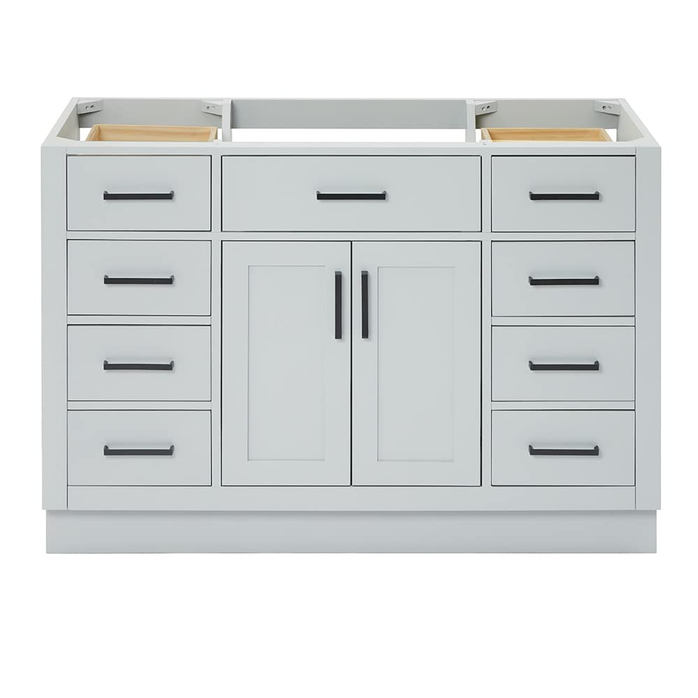 ARIEL Hepburn Bathroom Vanity Base Cabinet 48" Grey, Single Sink Configuration, 2 Soft Closing Doors, 9 Full Extension Dovetail Drawers, Toe Kick, Matte Black