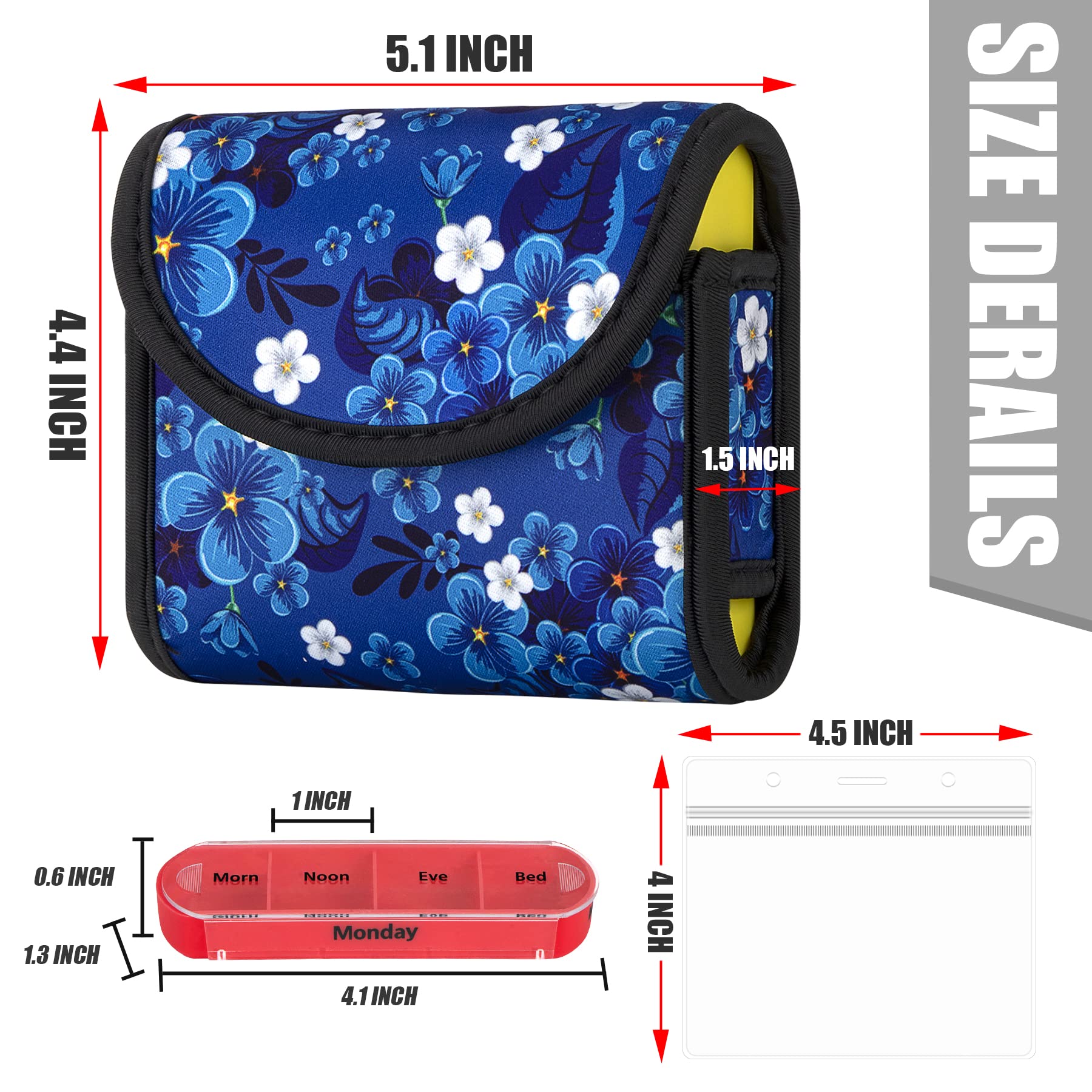 AATACAS Pill Organizer Case, Weekly Travel Pill Case Medication Reminder Daily AM PM, Day Night 7 Compartments, for 4 Times A Day, 7 Days a Week - Includes Neoprene Carrying Case