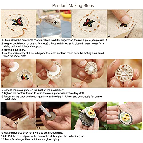 ZOCONE 4 Packs Embroidery Necklace Kit, Embroidery Pendant Kit Mini Cross Stitch Kit with Hoop, Necklace, Pendant, Stamped Pattern Cloth, Instructions, etc, Embroidery Kit for Adults