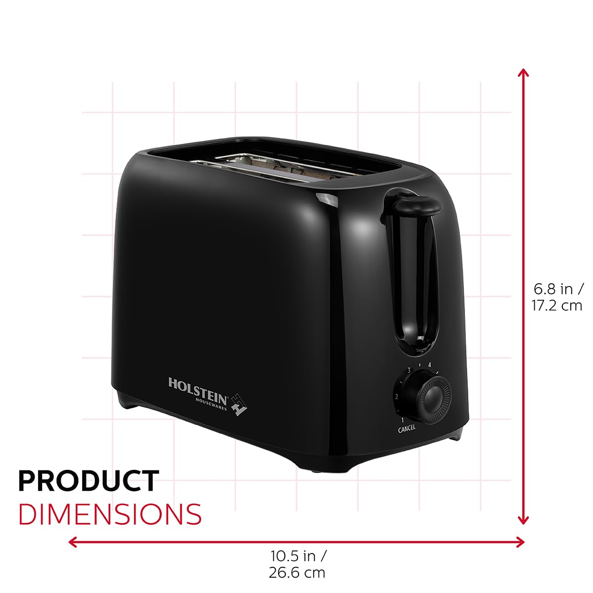 Holstein Housewares - 2-Slice Toaster with 6 Browning Control Settings, Black - Great to Toast Bread, Bagels and Waffles