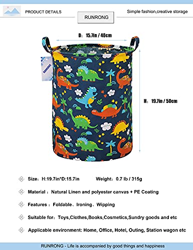 CherryPig RUNRONG Large Size Round Storage Basket Foldable Waterproof Canvas Laundry Hamper with Handles Nursery Organizer for Bedroom/Living Room/Bathroom(Round Dinosaur Paradise)
