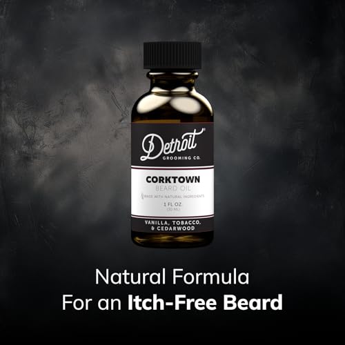 Detroit Grooming Co. Beard Oil β All-Natural, Hydrating Formula with Natural Oils, Vitamin E β Black Beard Oil (Cedarwood & Amber) β 1 oz (Corktown)