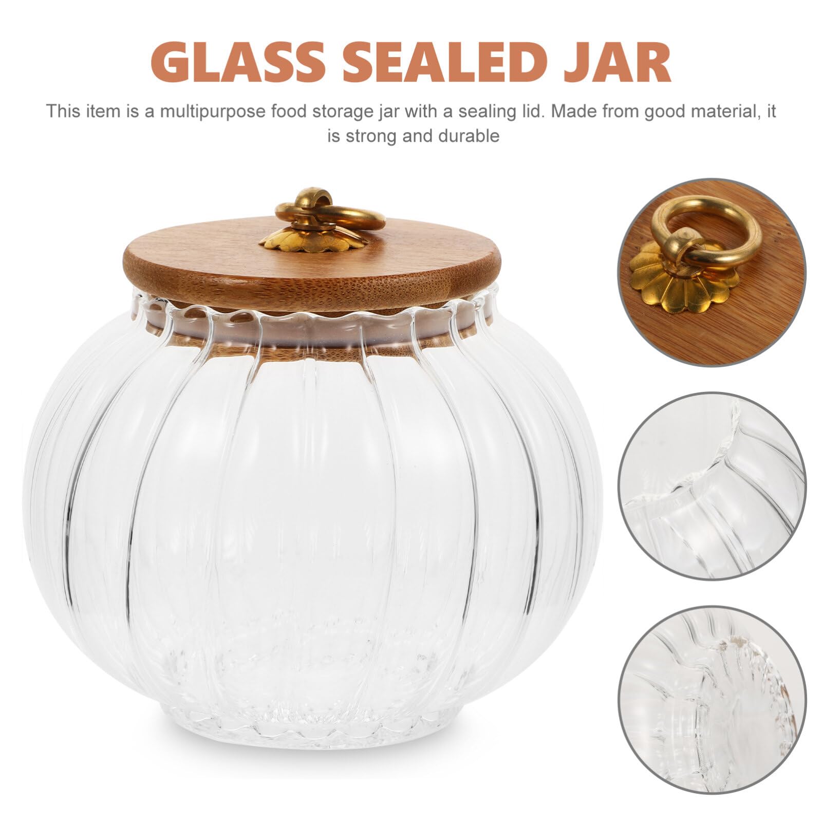 Abaodam 800ml Pumpkin Shaped Glass Food Jar Food Storage Jar with Wood Lid Kitchen Canister Storage Jar for Coffee Beans Nuts Candy Tea Snack