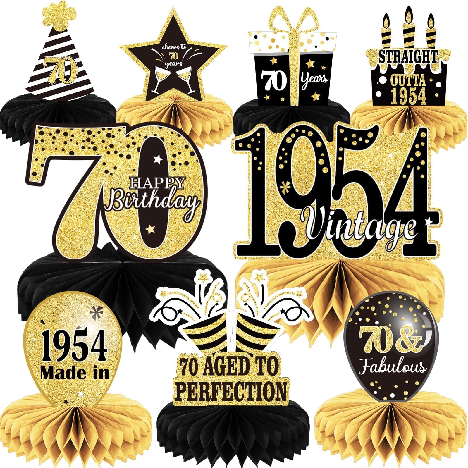 9PCS 70th Birthday decorations 70th birthday Centerpieces for Table Decorations 2024 Vintage 1954 Honeycomb Table Topper Back in 1954 70th Birthday Decoration for Men and Woman 70 Years Birthday Party