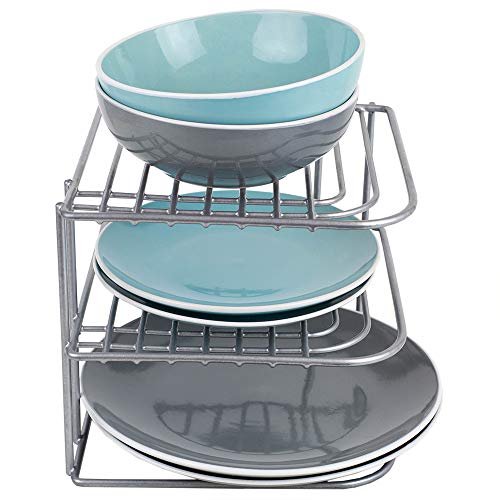 Home Basics Heavy Weight Vinyl Coated 3 Tier Steel Smart Kitchen Cabinet Corner Storage Shelves and Raised Counter Shelf Racks Organizer, Silver