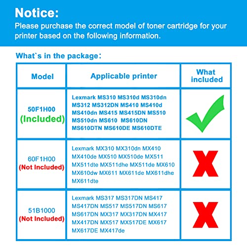 LCL Compatible Toner Cartridge Replacement for Lexmark 50F0HA0 500HA 50F1H00 501H 5K MS310 MS310d MS310dn MS312 MS312DN MS315 MS315dn MS410 MS410d MS410dn (1-Pack Black)