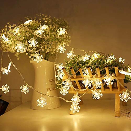 50 Led Snowflake LED Lights with Remote Control Timer, Battery Powered Snowflake Shaped LED String Lights for Christmas Indoor Outdoor, Party,Festival Garden Decor (Warm-White Snowflake, 16.5)