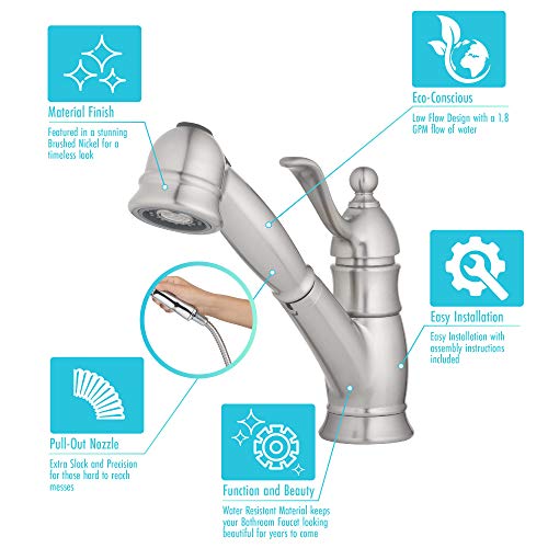 Aqua Vista 23-K81CO-BN-AV Singe Lever Kitchen Sink Faucet, Pull-Out Brushed Nickel