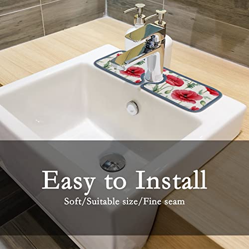 Absorbent Kitchen Faucet Mats 2 Pieces Red Poppy Flowers Faucet Sink Splash Guard Bathroom Counter and RV,Faucet Counter Sink Water Stains Preventer
