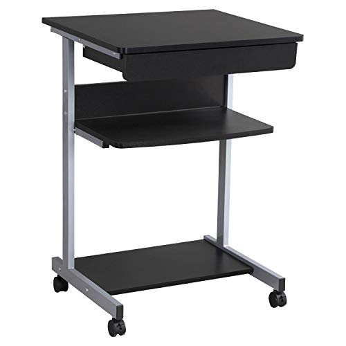 Topeakmart Mobile Computer Desk Office Desk Laptop Computer Table Study Writing Desk with Drawers and Printer Shelf on Wheels for Home Office