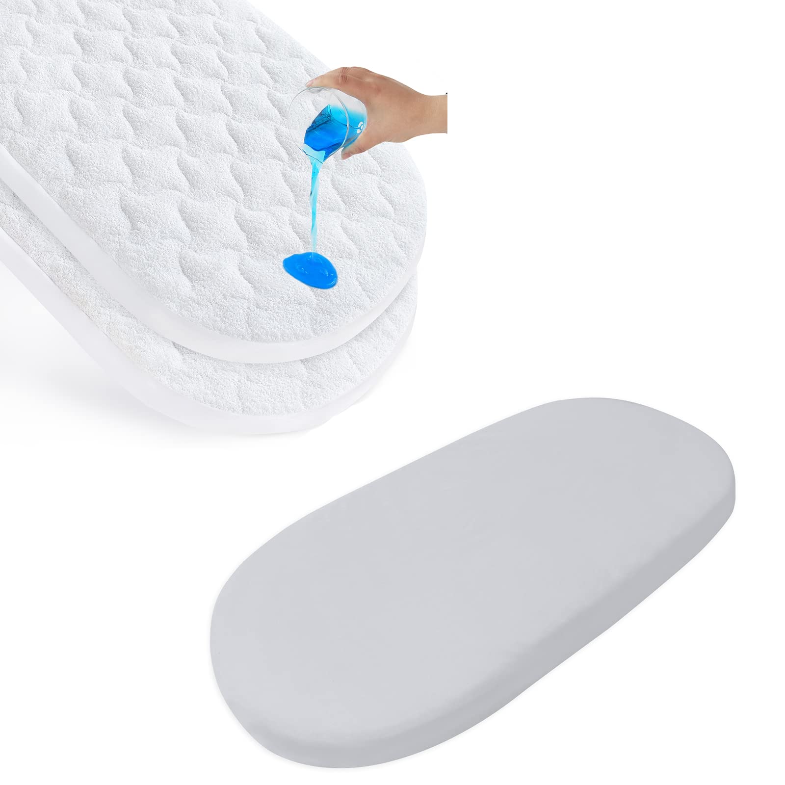 Baby Waterproof Bassinet Mattress Pad Cover and 100% Cotton Bassinet Sheet(Grey), 16" x 32"