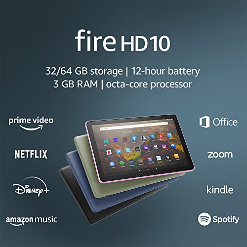 Amazon Fire HD 10 tablet, 10.1", 1080p Full HD, 32 GB, latest model (2021 release), Olive (Renewed Premium)