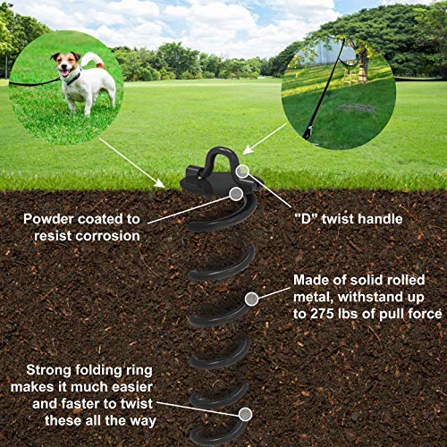 ABCCANOPY 16" Spiral Ground Anchor with Dog Tie Out for Anchor Swings Set Down, Tent (Black)