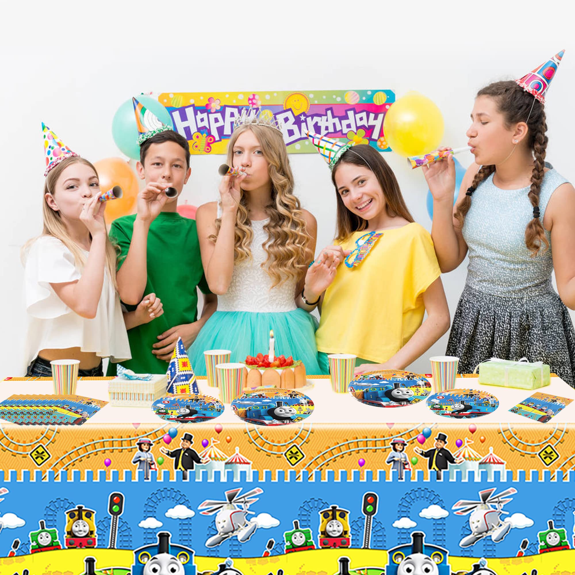 41Pcs The Train Friends Party Decorations, Thomas Train Birthday Party Tableware Set Include Tablecloth, Napkins, 7inPlates, 9inPlates, Birthday Party Decorations for Kids