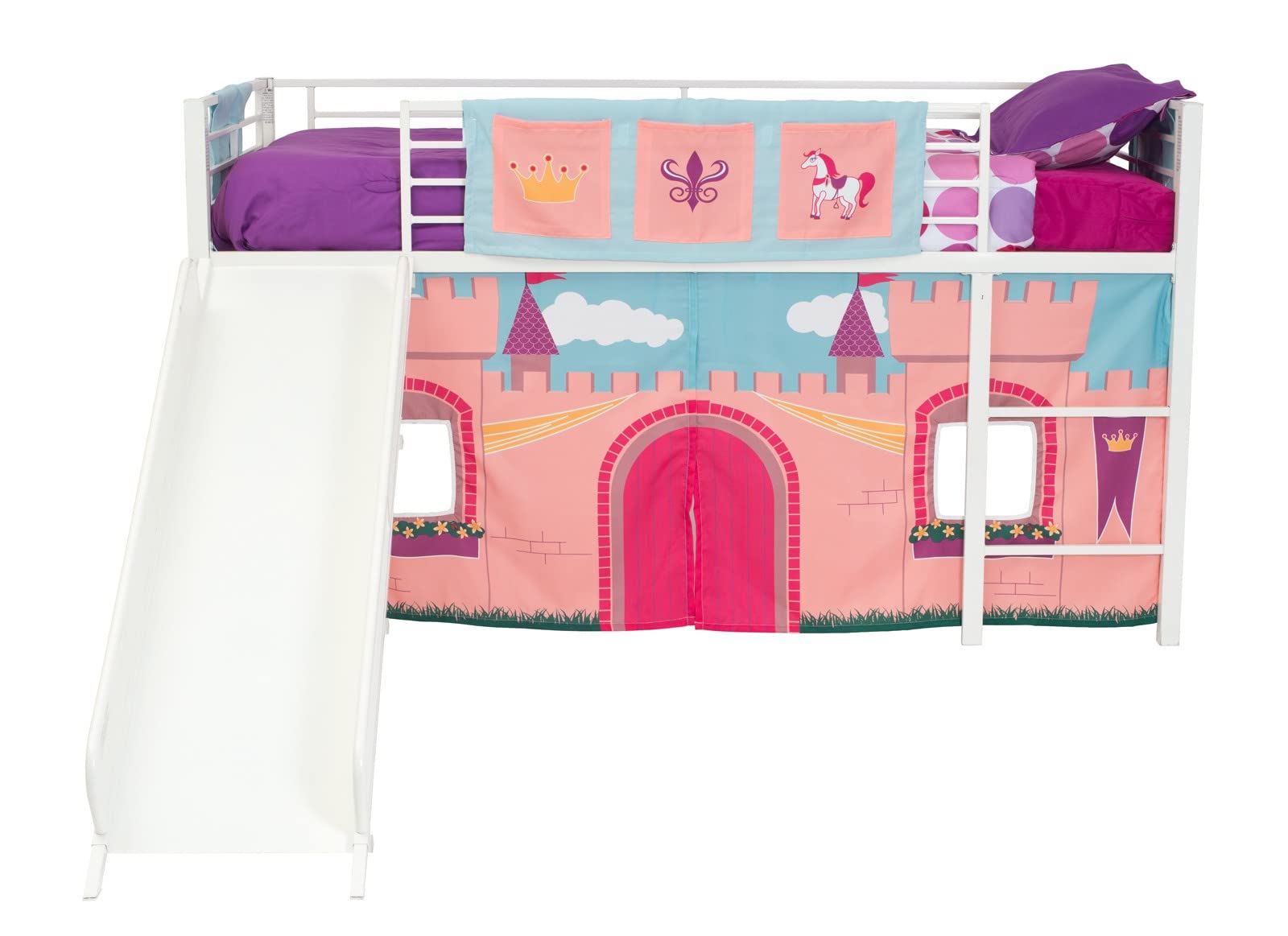 DHP Princess Castle Design Curtain Set for Junior Loft Bed, Kids Furniture, Pink