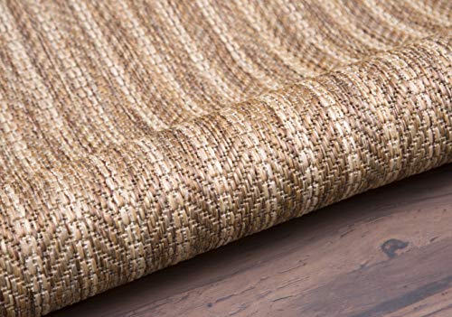 HOMEGNOME Indoor Outdoor Striped Rug (8'x10', Neutral Brown)