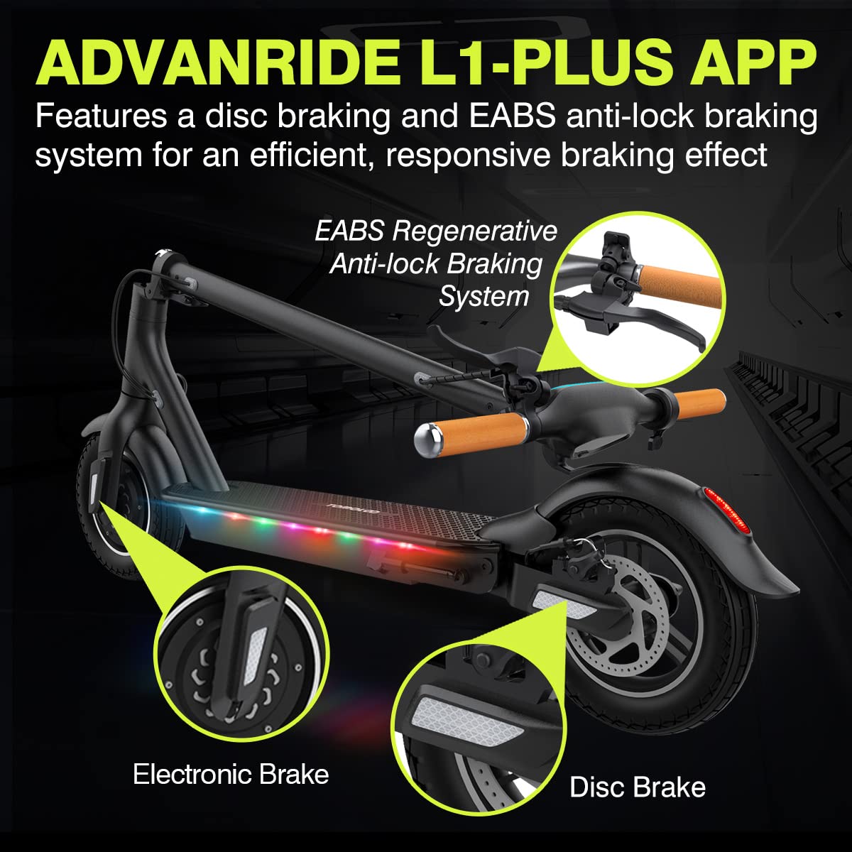 ADVANRIDE Electric Scooter Adults 250lbs UL2272 Certified 10" Solid Tires 19 Miles Range 15.5Mph 350W 36V 7.5Ah Foldable Scooters Electrico para Adultos Commuter Triple Braking System App Lock