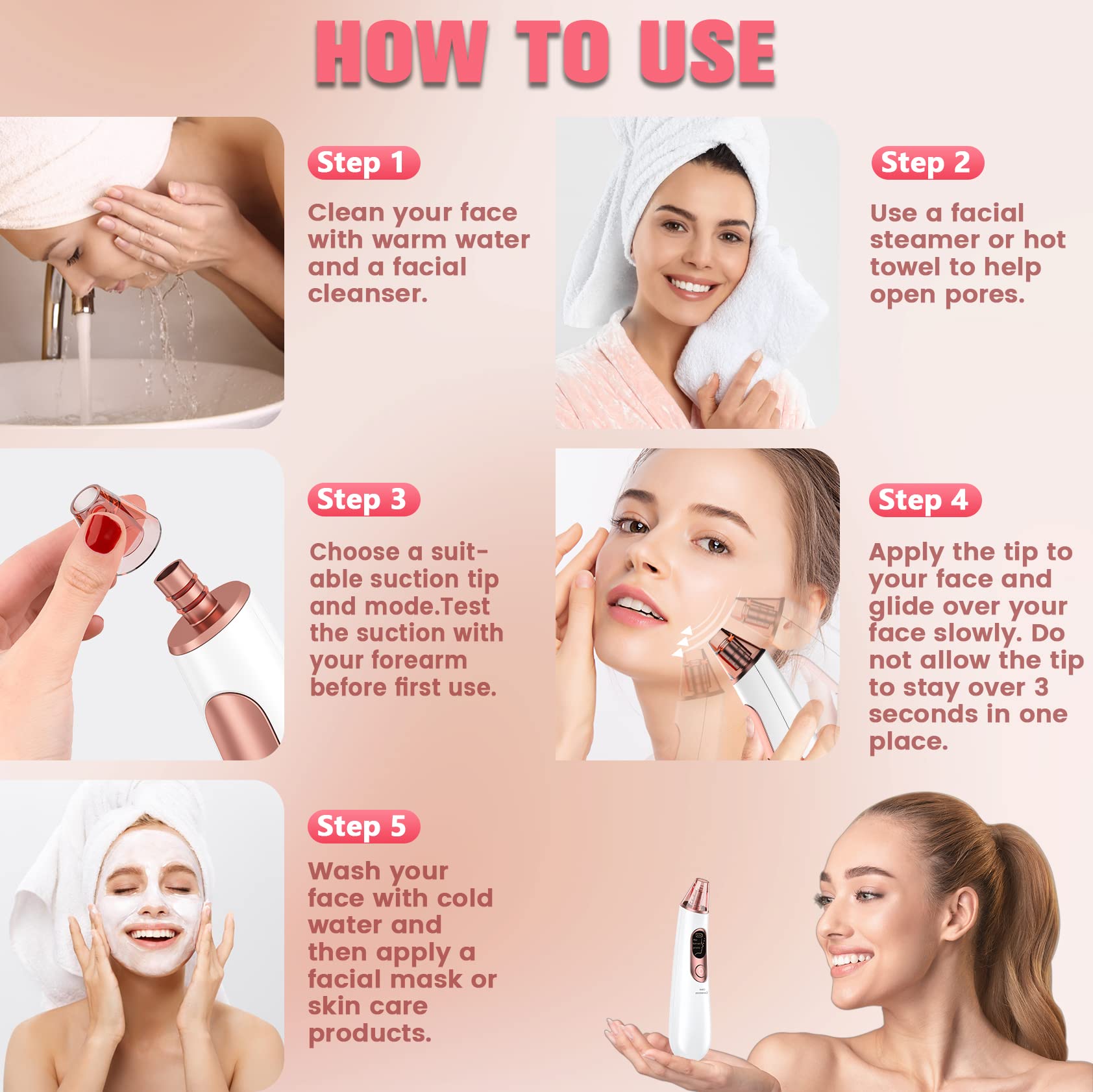 Blackhead Remover Pore Vacuum - LED Screen & USB Rechargeable Facial Pore Cleaner, Comedone Extractor Tool,Acne Extractor Tool with 3 Suction Power,4 Probes Black Head Remover for Face for Women & Men