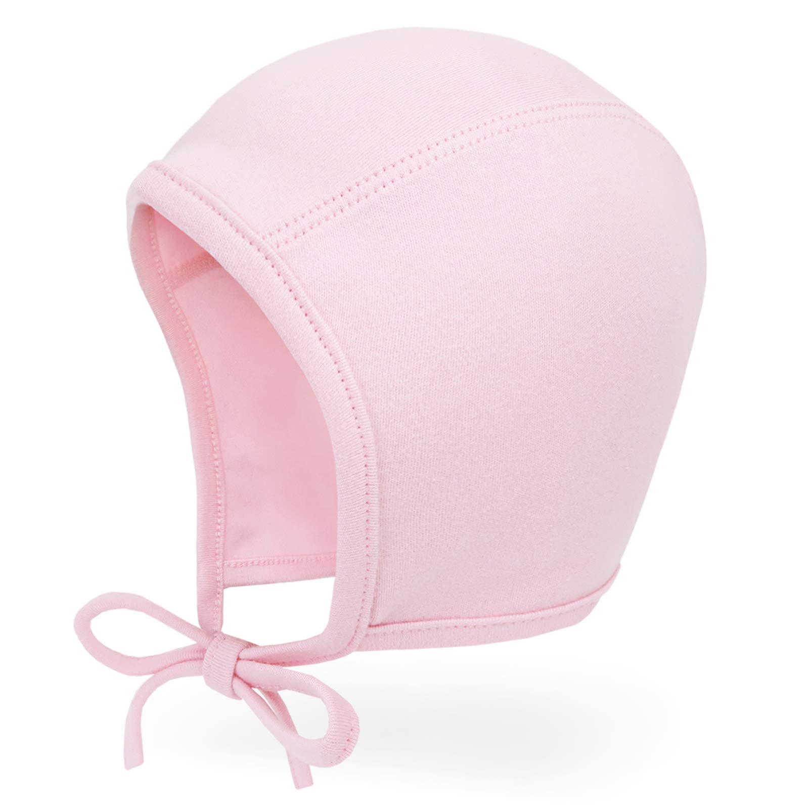 HappyTree 2 Pack Baby Hat Bonnet Soft 100% Combed Cotton Toddler Infant Beanie Pilot Caps, White + Light Pink, Medium