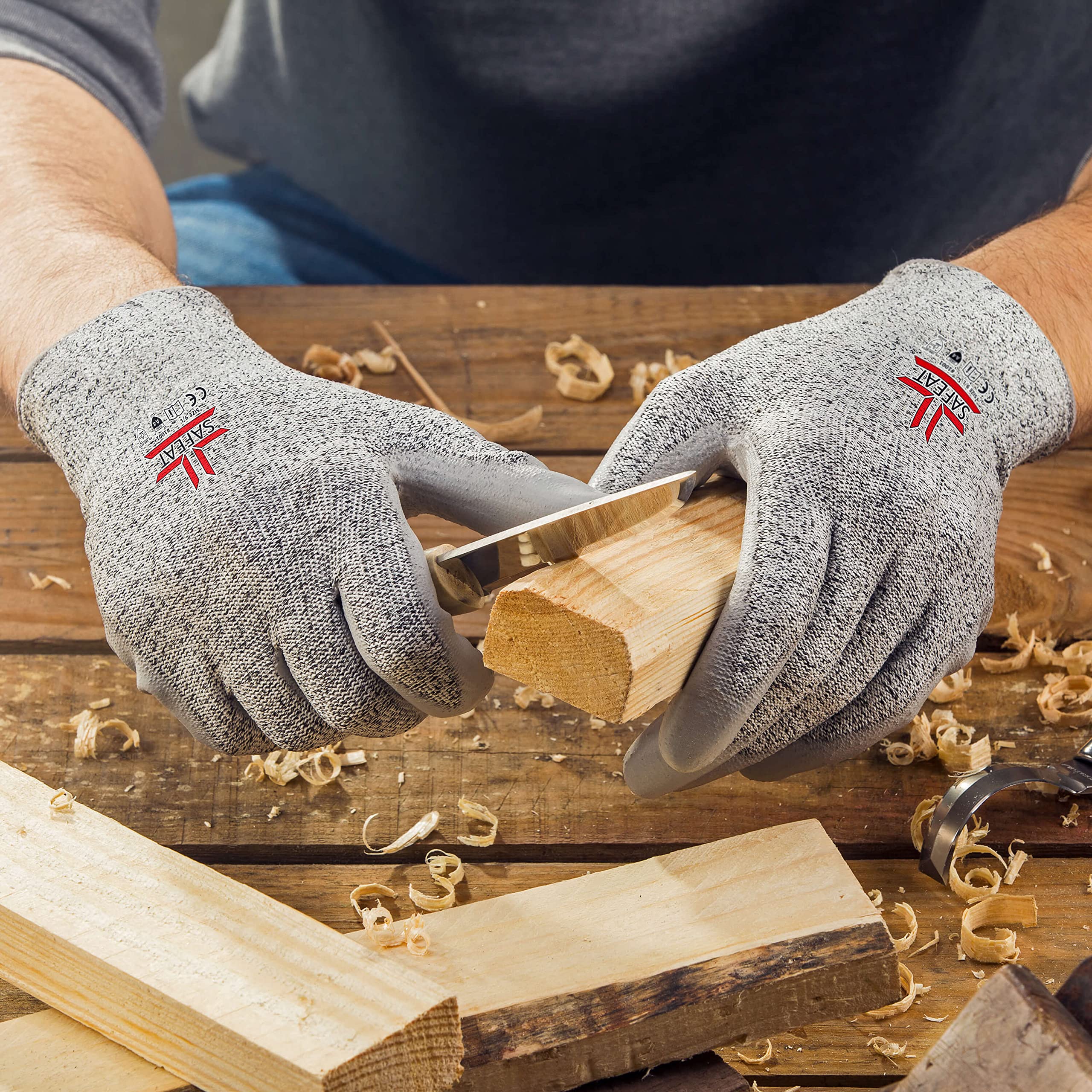 SAFEAT Safety Grip Work Gloves for Men and Women β Protective, Flexible, Cut Resistant, Comfortable PU Coated Palm. Complimentary Ebook Included. Size Medium 1 Pair