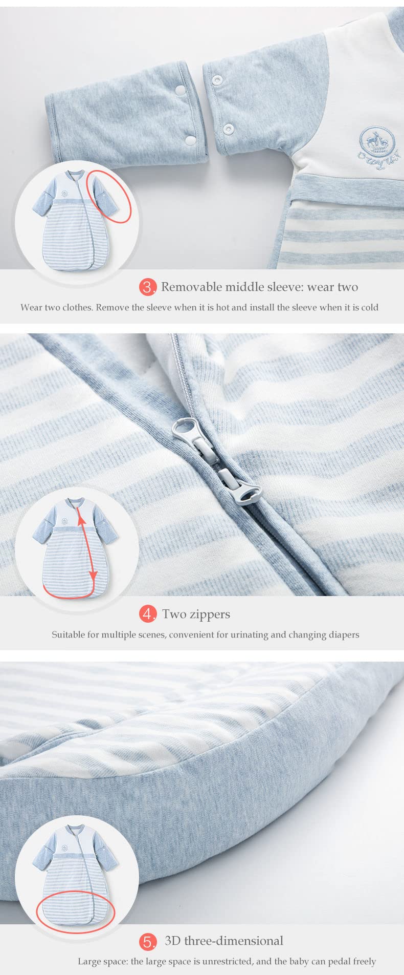 Babyah Kids Wearable Blanket Toddlers Baby Sleeping Bag Sleeves Detachable