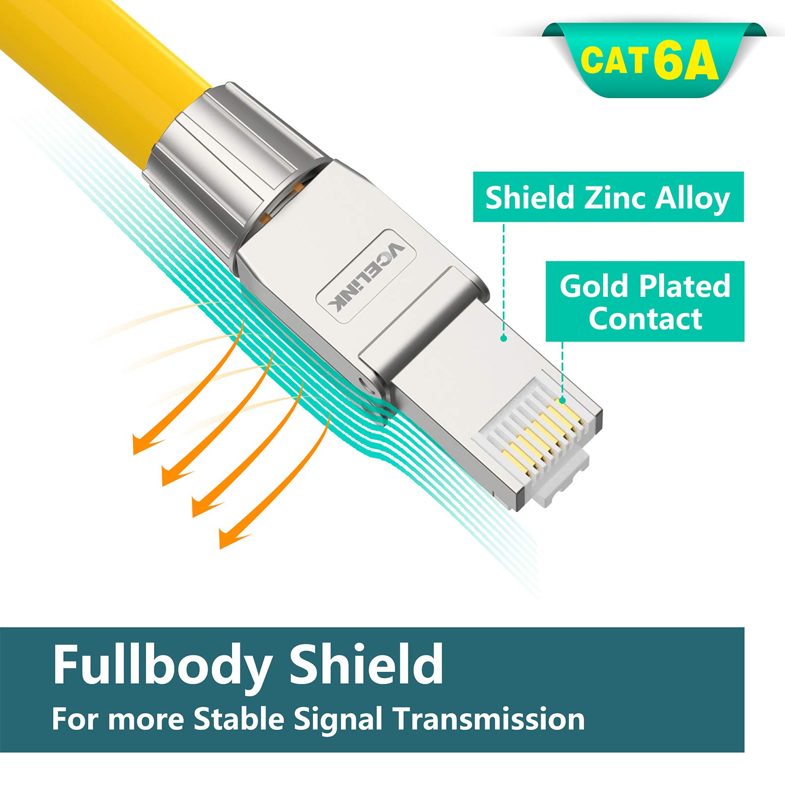 VCELINK RJ45 Cat6A Connectors Tool-Free Reusable Shielded Ethernet Termination Plugs for 23AWG SFTP UTP Cable, 10G Easy Internet Plug, Fast Field Installation 4 Pack