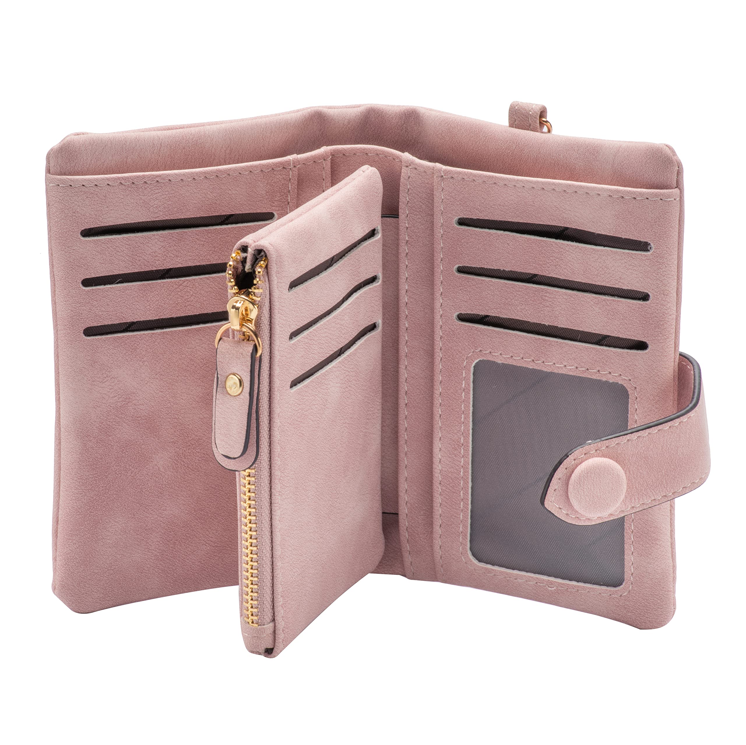 COKOK RFID Blocking Small Women Wallet Soft PU Leather Ladies Wallets Bifold Purse Zipper Pocket Card Case Purse Mini Wristlet Clutch with Wrist