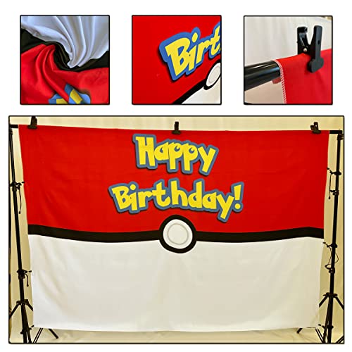 5x3ft Cartoon Video Game Birthday Photography Backdrops Magical Pet Red and White Ball Photo Background Party Table Banner Back Drop Decor