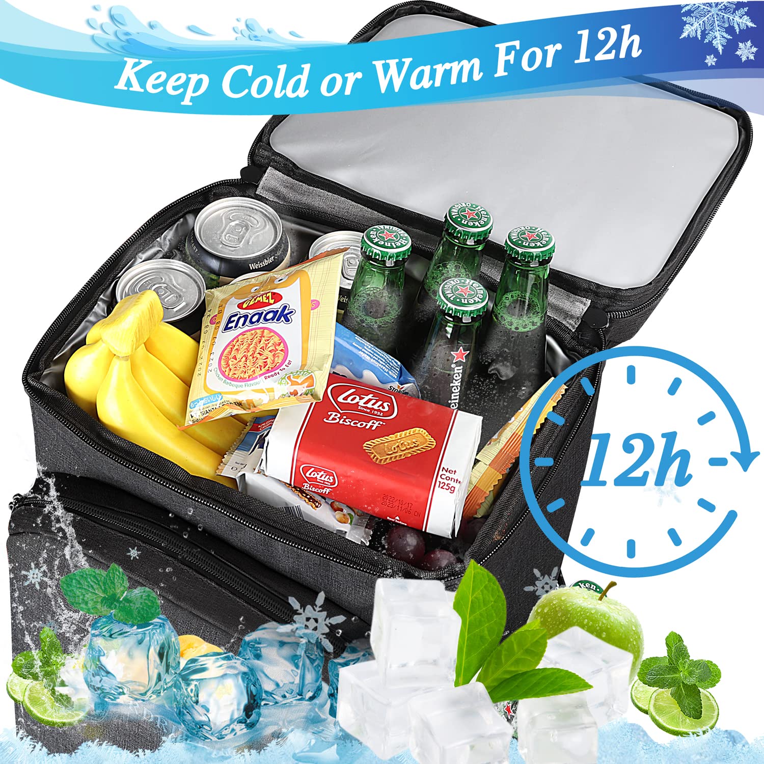 49 Cans Insulated Cooler Backpack, Leakproof Spacious Lightweight Soft Cooler Bag Backpack Cooler with Double Deck for Men Women to Work Beach Picnic Travel Trips, Black