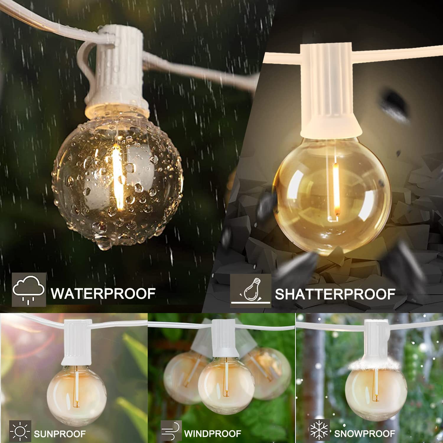 Abeja 25Ft LED Outdoor String Lights, Patio Globe String Lights with 27 Shatterproof LED Clear Bulbs(2 Spare), Hanging Patio String Lights for Backyard Decor Bistro Party Yard Decor- White Wire