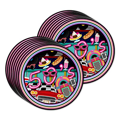 50's Diner Birthday Party Supplies Set Plates Napkins Cups Tableware Kit for 16