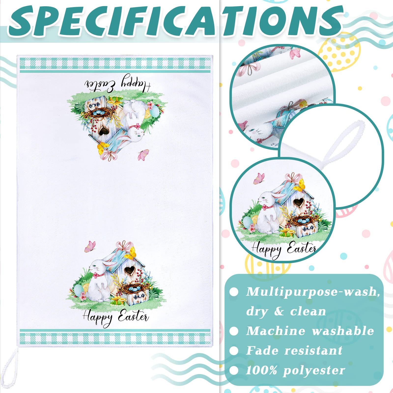 4 Pcs Easter Kitchen Towels Bunny Gnome Easter Dish Towels Easter Egg Farmhouse Hand Towels Easter Kitchen Decor Spring Flowers Blessings Dishcloths Housewarming Gifts for Bathroom Home Decorations