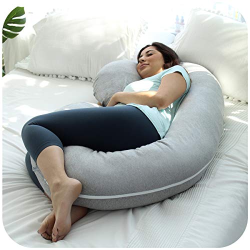 Pharmedoc Pregnancy Pillow Replacement Jersey Cover (Cover Only) for C Shaped Full Body Pillow - Body Pillow Cover Only - Grey