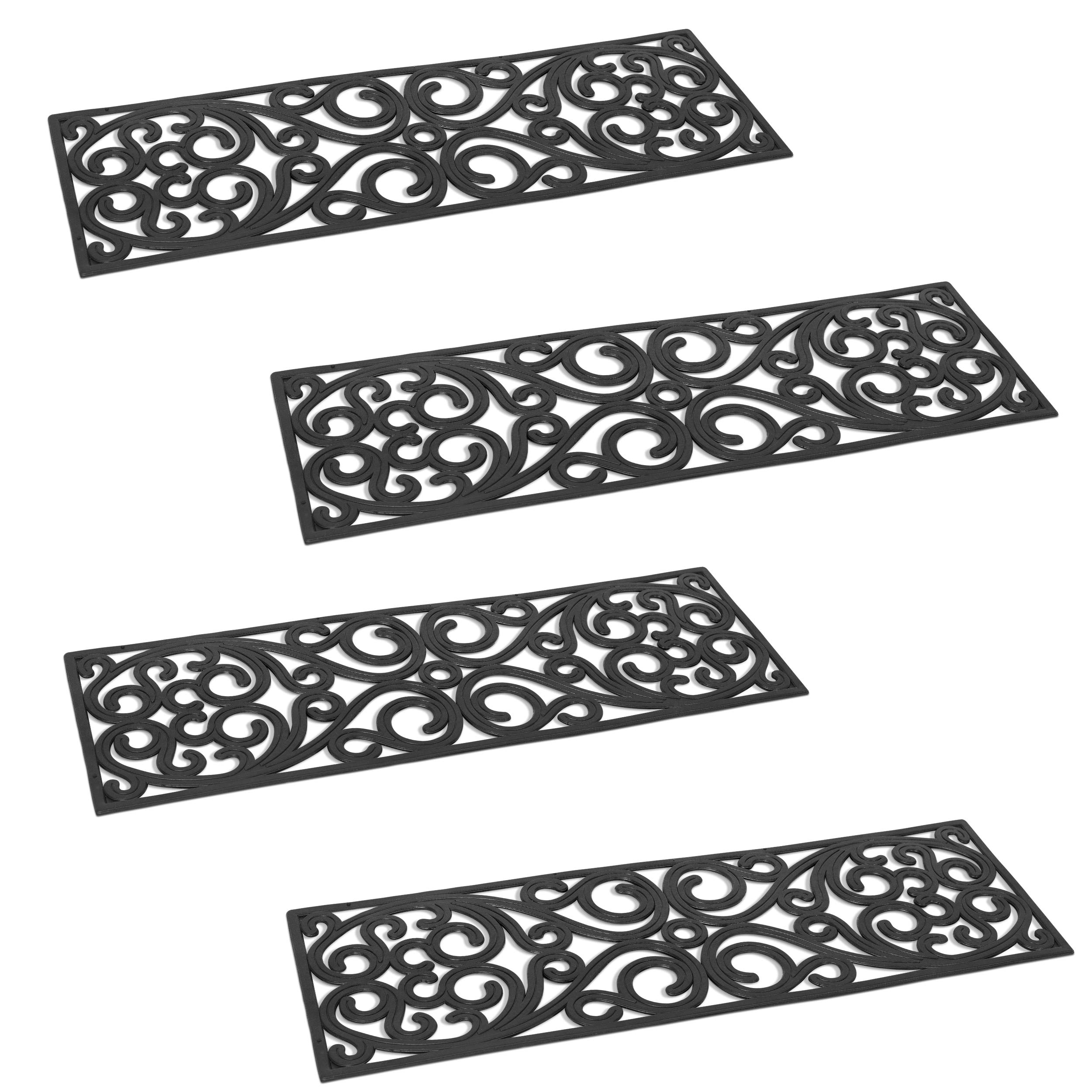 BIRDROCK HOME Rubber Stair Treads for Outdoors | Non-Slip Weather Resistant Mats for Garden, Walkways, Patios & Wood Steps | Beautifully Designed for Yard &Landscaping | 4 Pack | 10" x 30"