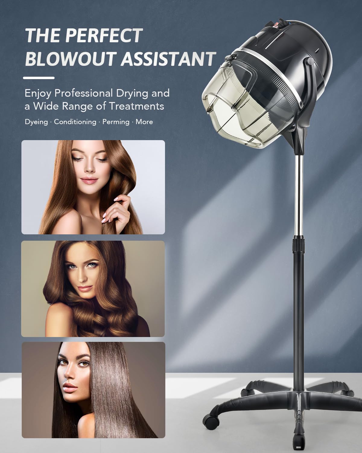 CO-Z Professional Adjustable Hooded Stand-Up Hair Bonnet Dryer with Timer Swivel Caster Rolling Base for Beauty Salon or Home Use