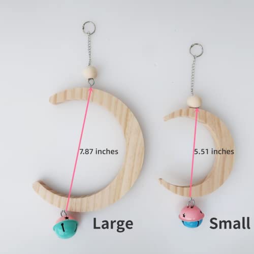 Bird Swing Toy Bird Perch Parrot Cage Hammock Swing Wooden Moon Shape Perch Stand Rack Bird Chewing Biting Tearing Climbing with Stainless Steel Hanging Chain (B,Small)