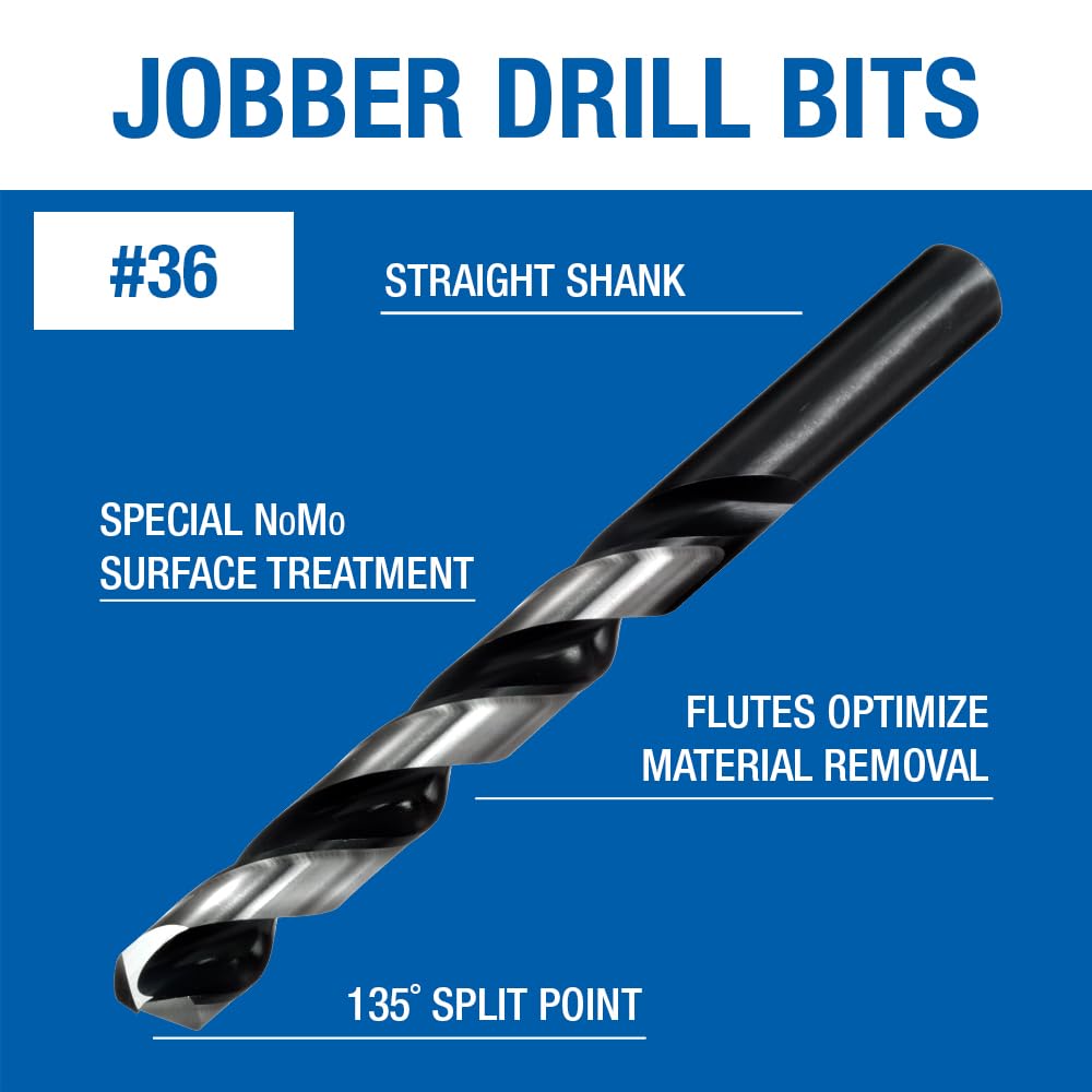 Champion Cutting Tool XL5-36 Brute Platinum HD HSS Jobber Twist Drill 135-Degree Split Point, 12-Pack