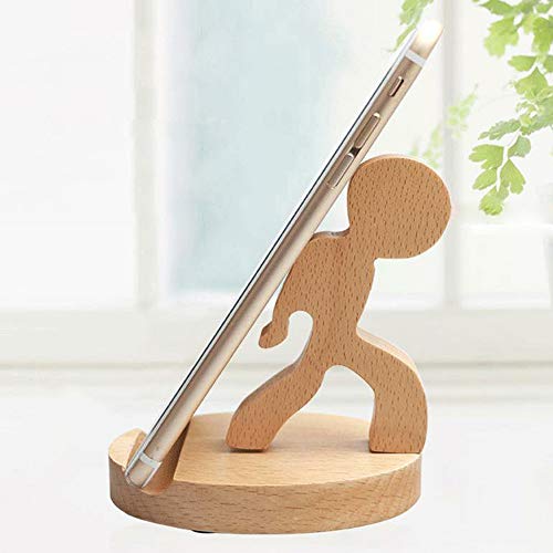 Cool Guy Cell Phone Stand for Desk, Free Hands Wooden Desk Phone Holder Desktop Accessories, Mount for iPhone Smartphones and Tablets,Great for Daily Use or Gift