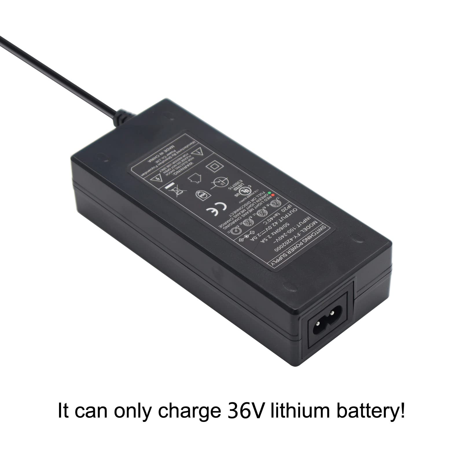 42V 2A Charger Power Supply Adapter for 10S 36V 8Ah-15Ah Lithium Li-ion Battery Pack 5.5 * 2.1mm Round Plug with 5.5*2.5mm /RCA 8mm/Female 3-Pin 8mm Inline Tips Fits Bird & Lime, Lime S, Xiaomi M365