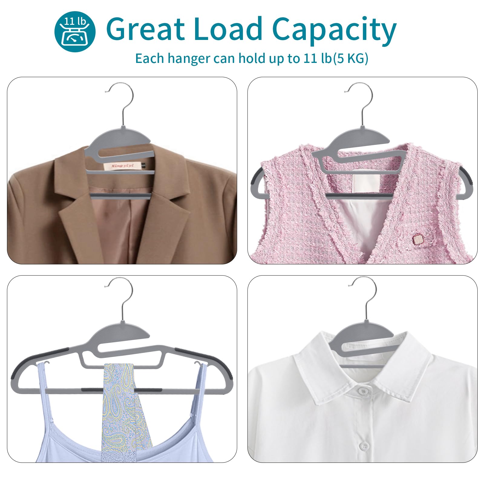 ABHENG 30 Pack Plastic Coat Hangers, Heavy Duty Pant Hangers, Space-Saving Suit Hangers with S-Shaped Opening, Non-Slip, 360º Swivel Hook, 16.3”L x 0.2”W x 8.9”H, Gray, UAPY0430G