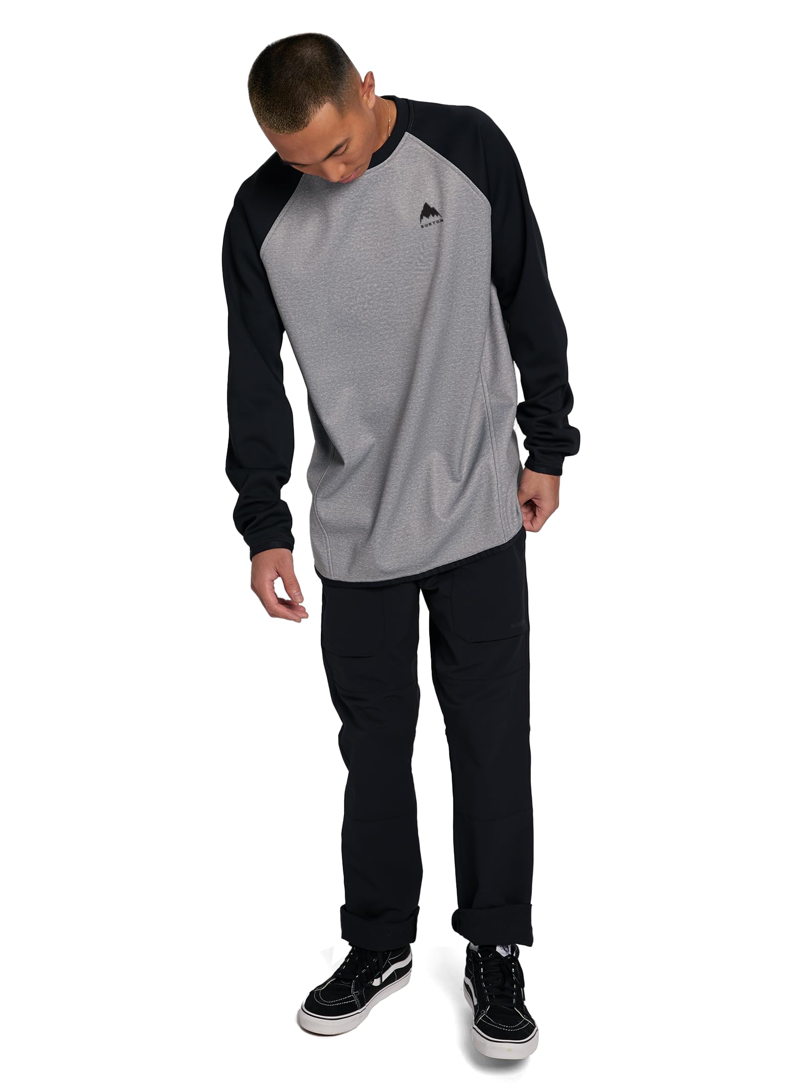 Burton Men's Crown Weatherproof Pullover Crewneck Fleece, Gray Heather/True Black, M
