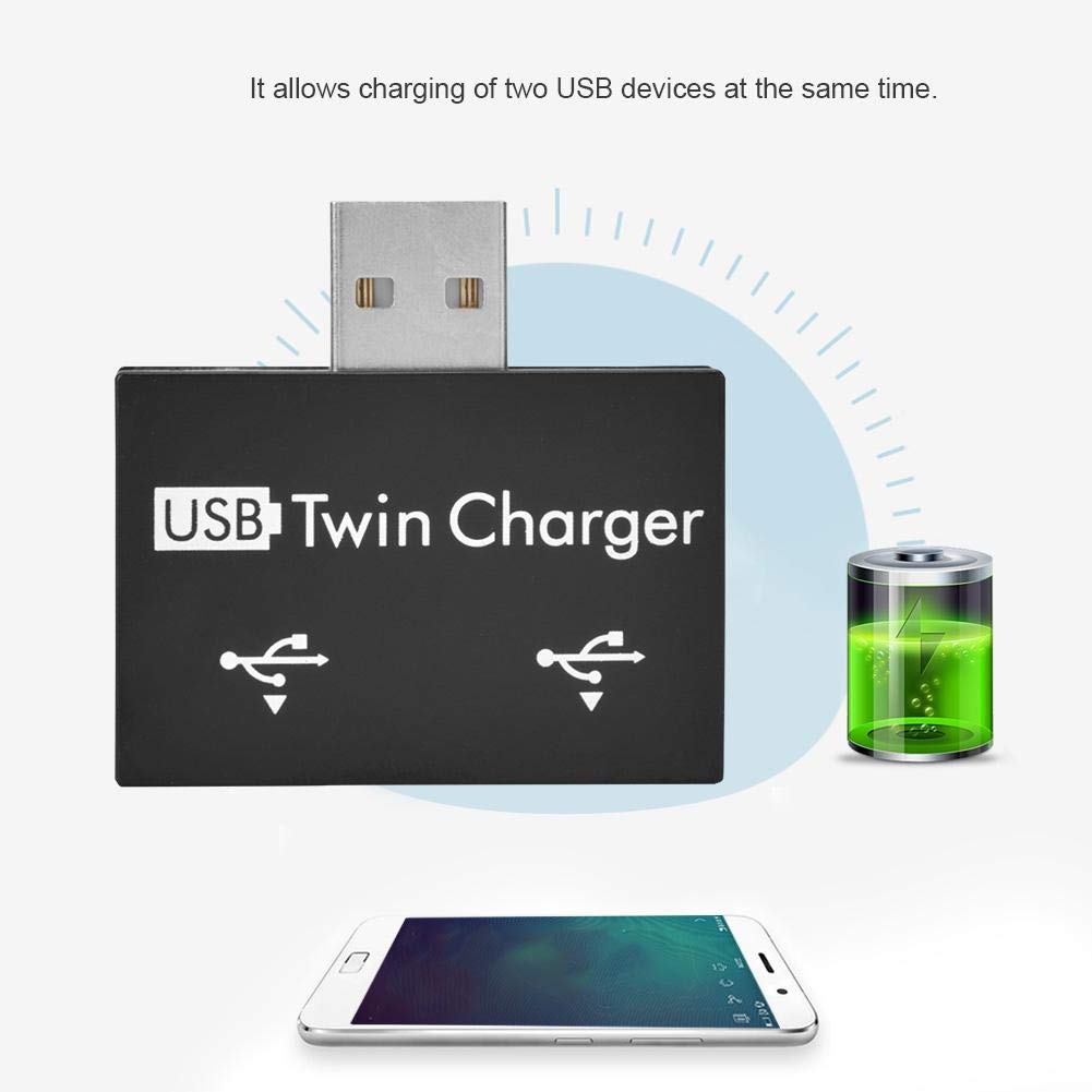 Mini Hub USB2.0 Male to 2-Port USB Twin Charger Splitter Adapter Converter Kit for Mobile Phone/Laptop (Black)