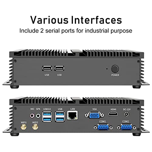 msecore Mini Industrial PC, Rackmount Fanless Computers, Wall-mountable Desktop with i3-4005U, 8GB RAM, 128GB SSD, VGA, HDMI, 2xCOM RS232, WOL, Windows 10 Pro